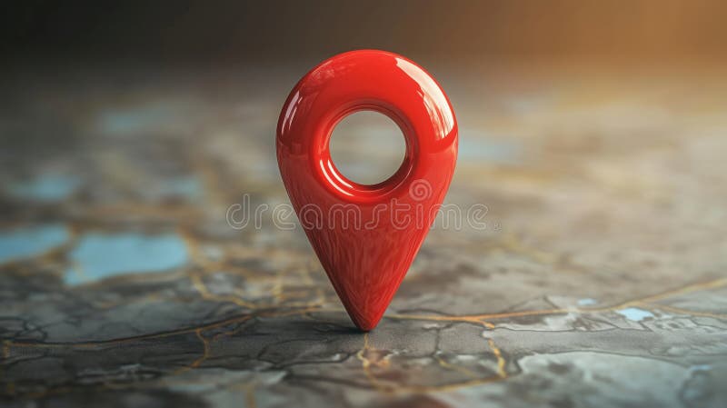 Red Location Pin on Map Surface, 3D Rendering Stock Illustration ...