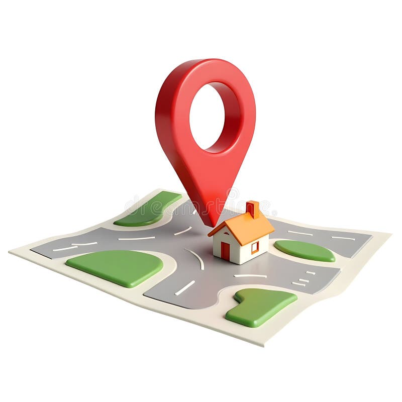 Red Location Pin Marks House on Map for Real Estate Stock Illustration ...
