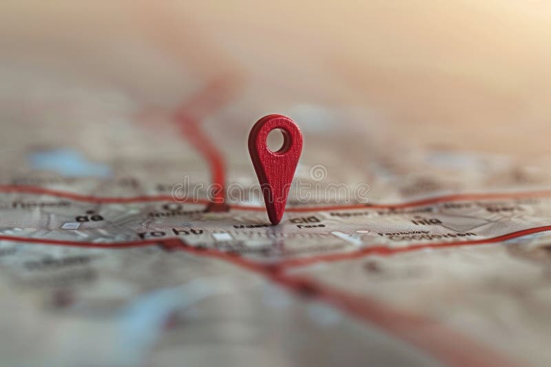 A Red Location Pin is Placed on a Detailed City Map. the Pin is in ...
