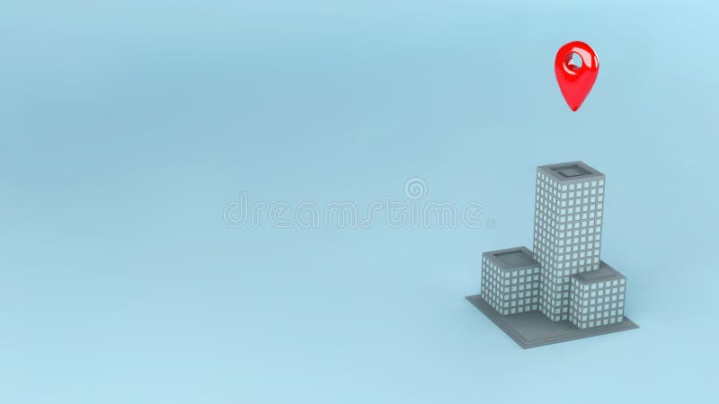 Red Location Pin and Skyscraper Building Concept, 3d Illustration Stock ...