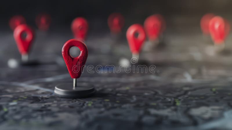 Red Location Pins on a Gray Map Stock Illustration - Illustration of ...
