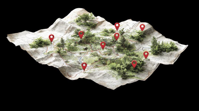 Folded Map Showing Foraging Locations with Transparent Background Stock ...