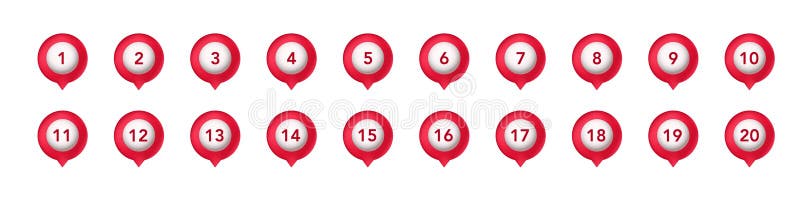Red Location Pins with Numbers Arranged in a Perfectly Aligned Single ...