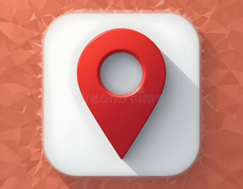 Red Location Pointer Icon on White Square with Geometric Background ...