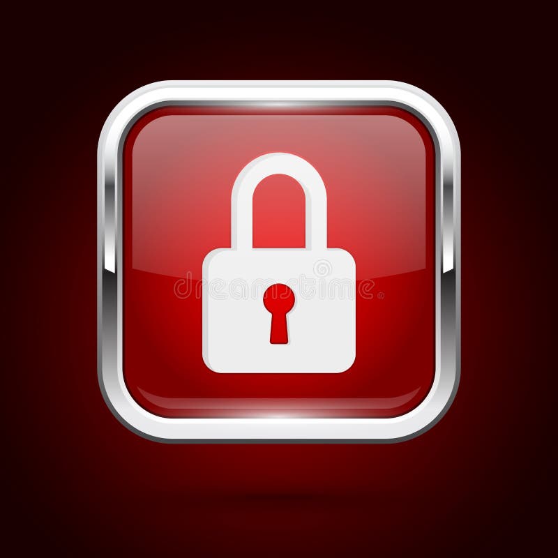 Red Lock Button with Chrome Frame. Push 3d Button Stock Vector ...