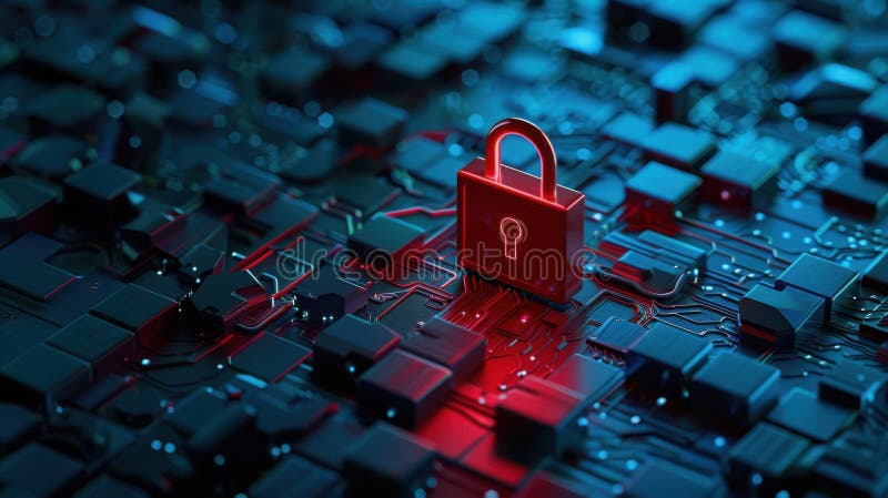 The Red Lock on Circuits.AI Generated Image Stock Photo - Image of tech ...