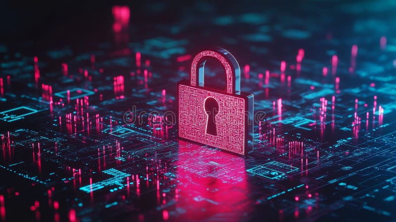 A Red Lock is on a Computer Screen Stock Illustration - Illustration of ...