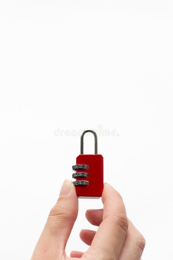 The Red Lock in a Female Hand. Close Up Stock Image - Image of finger ...