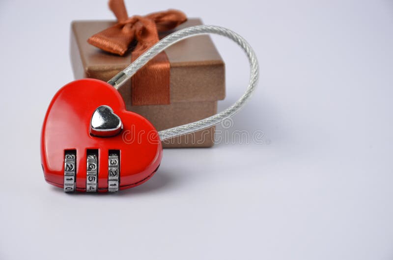 Red Lock, Gift Box Close-up on a Blue Background. Valentine S Day Stock ...