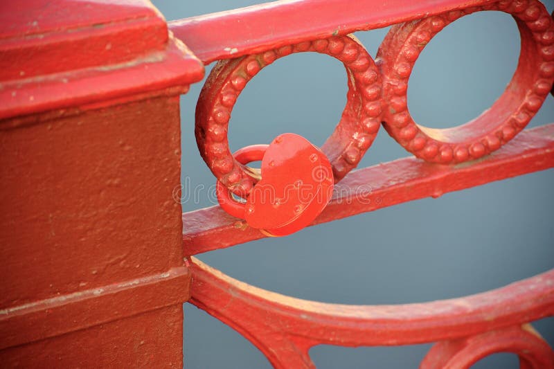 Red Lock on the Grid of the Red Bridge Editorial Stock Photo - Image of ...