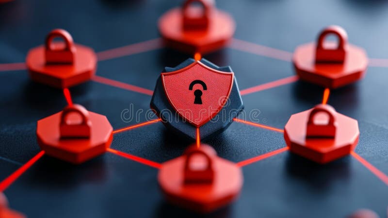 Red Lock Icons Forming a Tight, Centralized Network Symbolizing Data Encryption, Cyber Threats ...