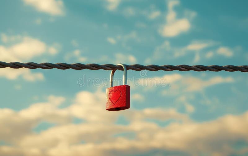 The Red Lock of Love Suspended on a Tightrope a Symbol of Trust Stock ...