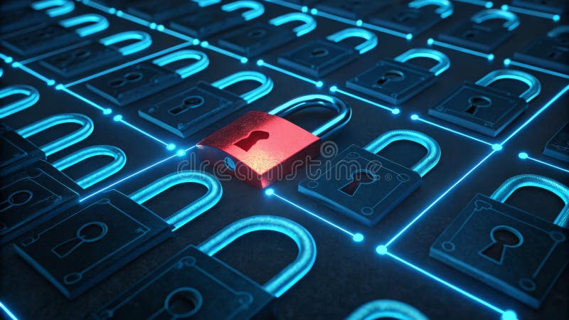 Red Lock Network Security Concept Stock Illustration - Illustration of ...
