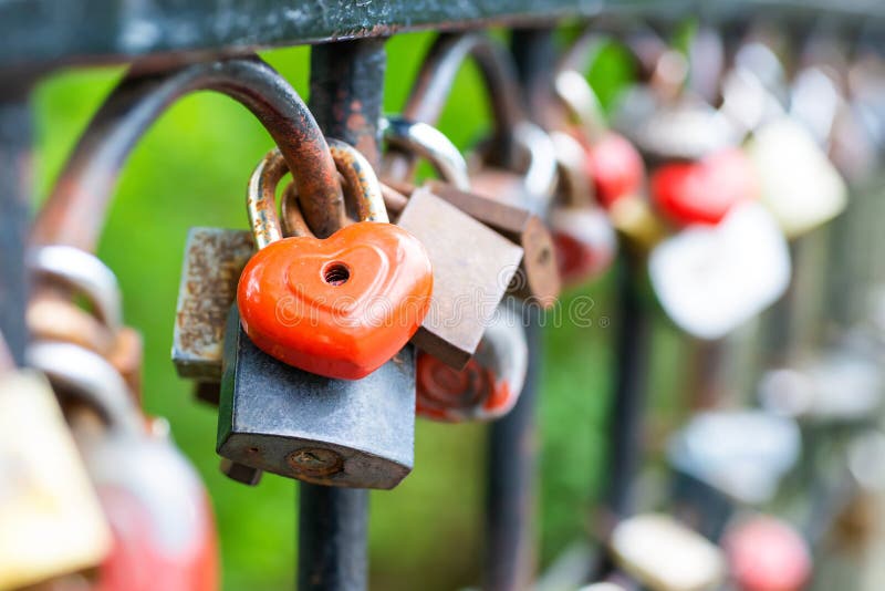 Red Lock Padlocks Love Heart Stock Photo - Image of married, bridge ...