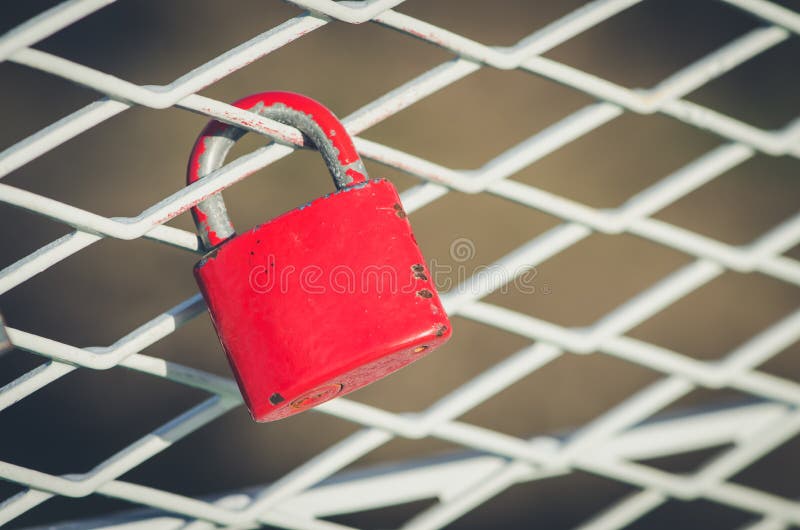 Red lock on railing stock photo. Image of concept, eternity - 67153844