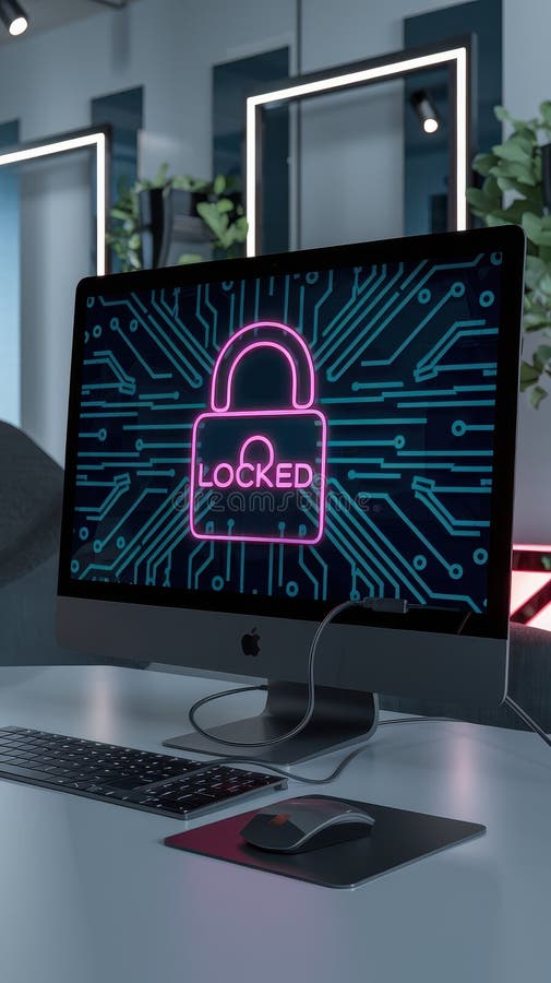 Red "Locked" Text with Digital Lock on Monitor Stock Illustration ...