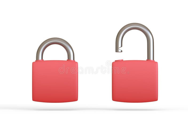 Red Locked and Unlocked Padlocks Isolated on a White Background Stock ...