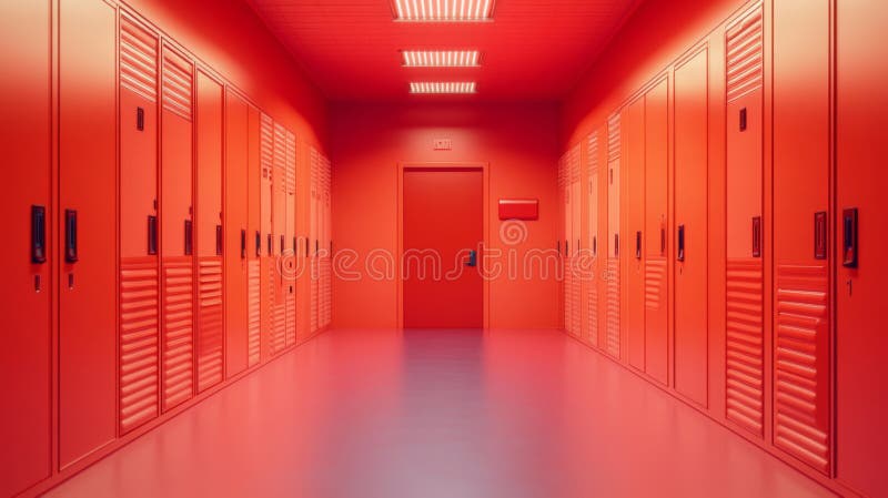 Red Lockers Corridor stock illustration. Illustration of minimalism ...
