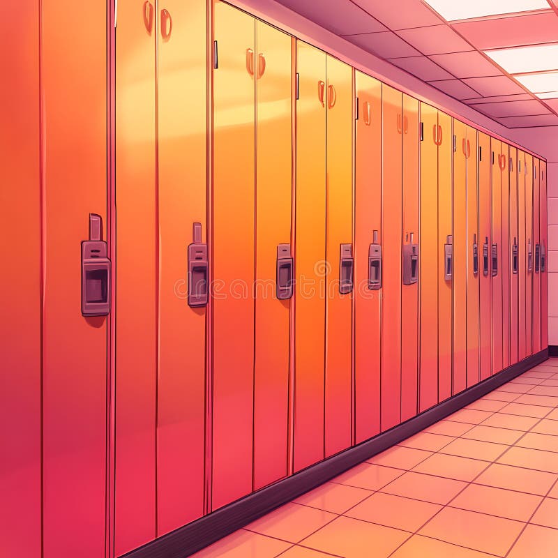 Red Lockers in a School Hallway Stock Illustration - Illustration of ...