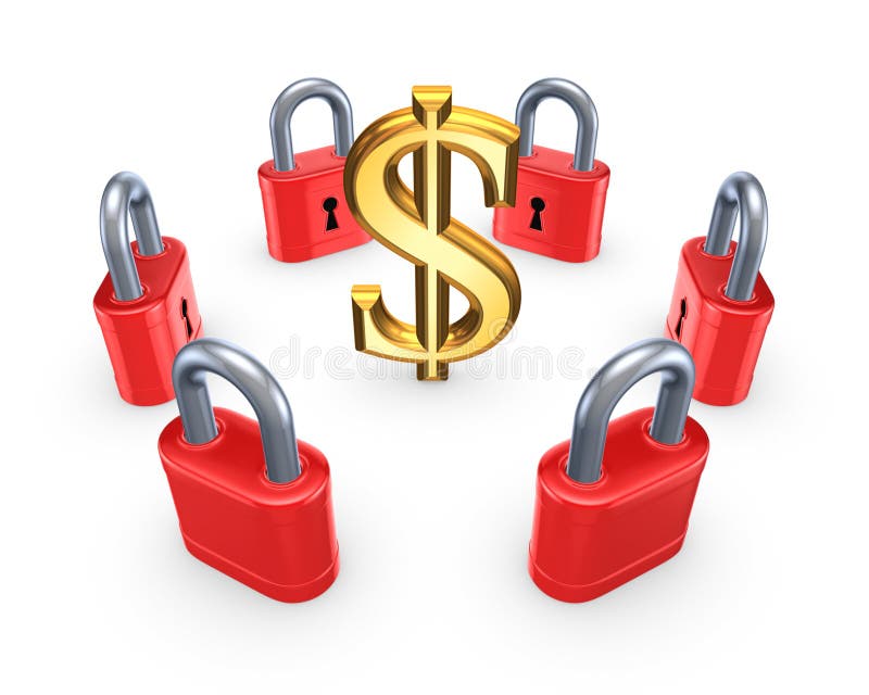 Red Locks Around Symbol of Dollar. Stock Illustration - Illustration of ...