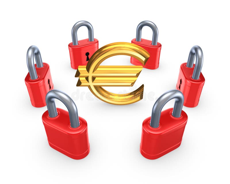 Red Locks Around Symbol of Euro. Stock Illustration - Illustration of ...