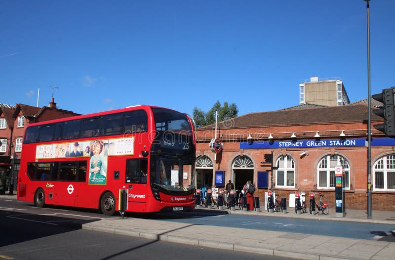 Red London Bus Outside Stepney Green Station Editorial Photography ...