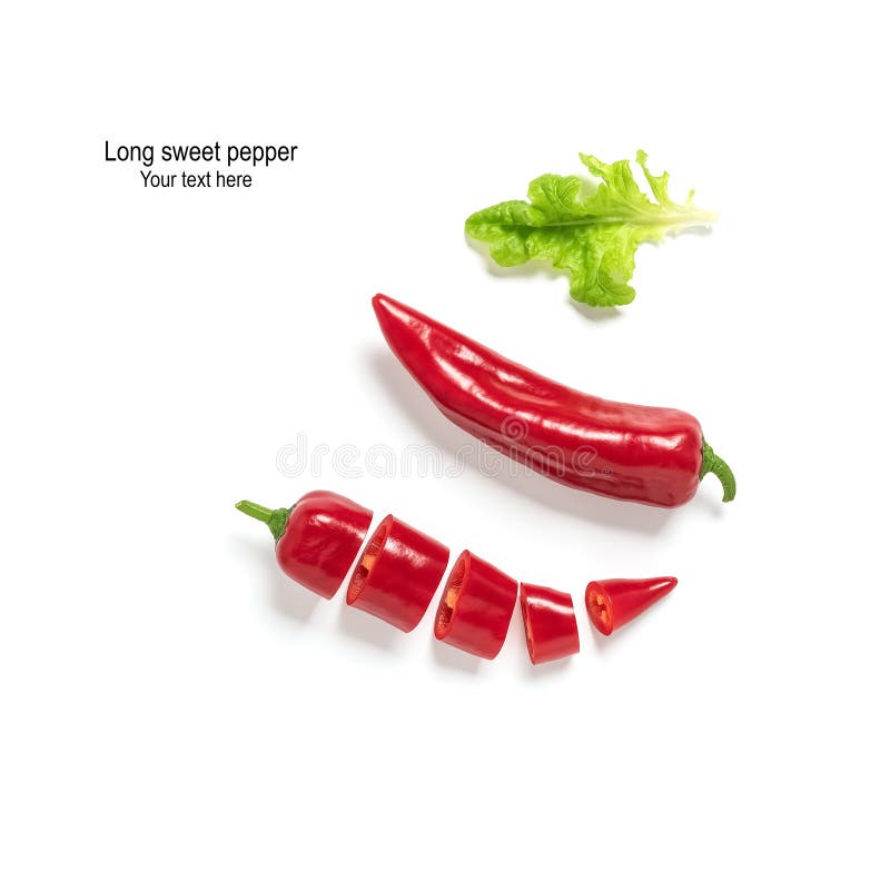 Red Long Sweet Peppers on a White Background. Creative Layout. Top View ...