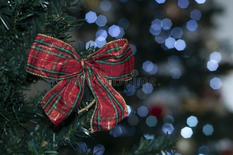 Red Loop on the Tree with Space To Write Christmas Message Stock Photo ...