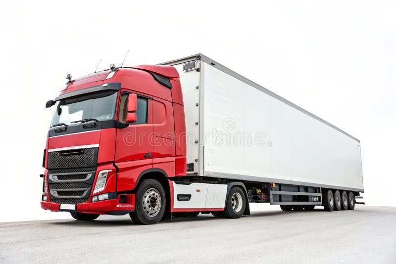 Red Lorry with White Trailer: Isolated and Ready for Transport Stock ...