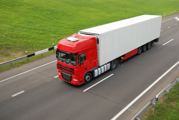 Red Lorry with Whiter Trailer (upper View) Stock Image - Image of ...