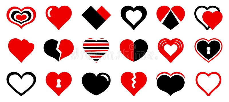 Red Love Heart Logo Collection. Set of Red Heart Icons Stock Vector ...