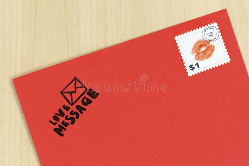 Red love letter and stamp stock image. Image of kiss - 23899481