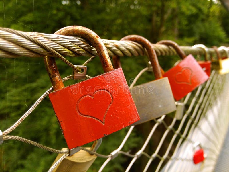 Red Love Lock or Padlock on the Bridge Stock Photo - Image of forest ...