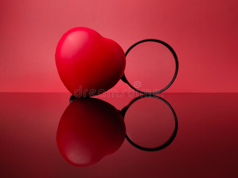 Red Love and Magnifying Glass with Reflection Stock Image - Image of ...