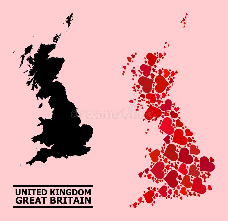 Red Love Pattern Map of Great Britain Stock Vector - Illustration of ...