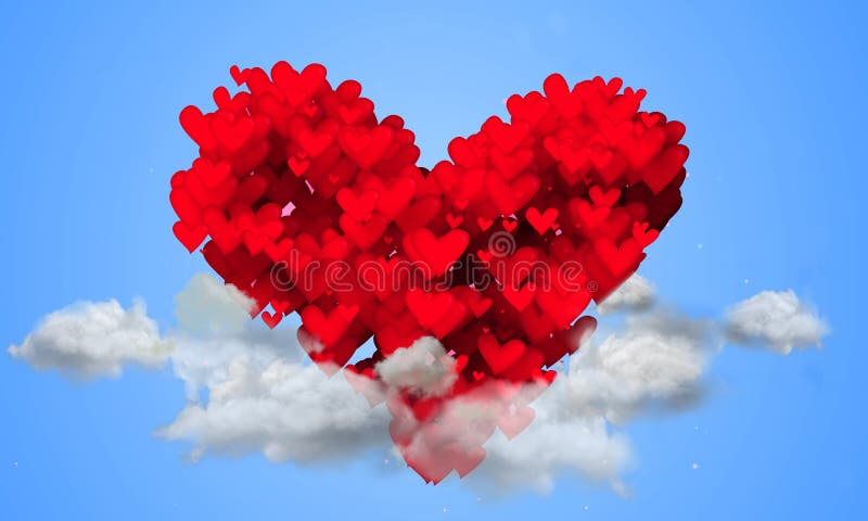 Red Love Shape Particles on the Sky Blue Background Stock Illustration ...