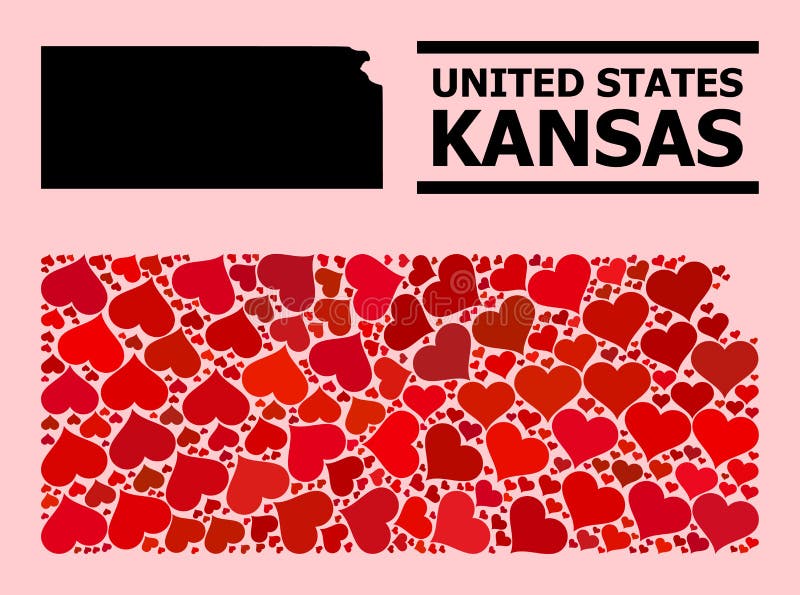 Red Lovely Collage Map of Kansas State Stock Vector - Illustration of ...