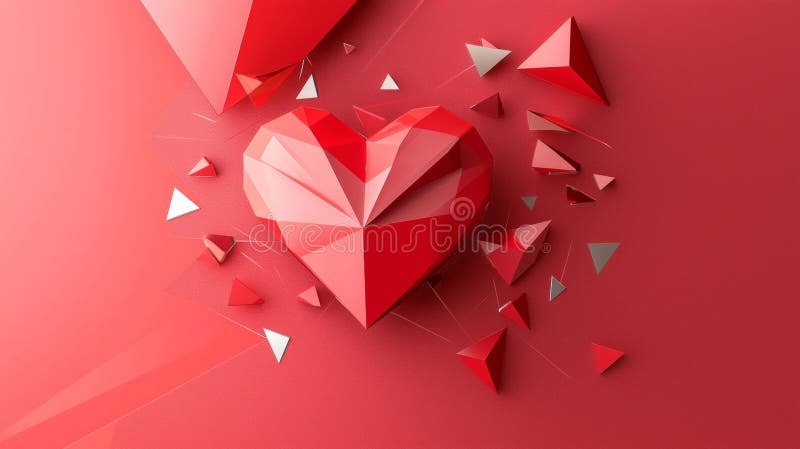 Red Low Poly Heart Exploding into Small Triangles on a Red Background ...