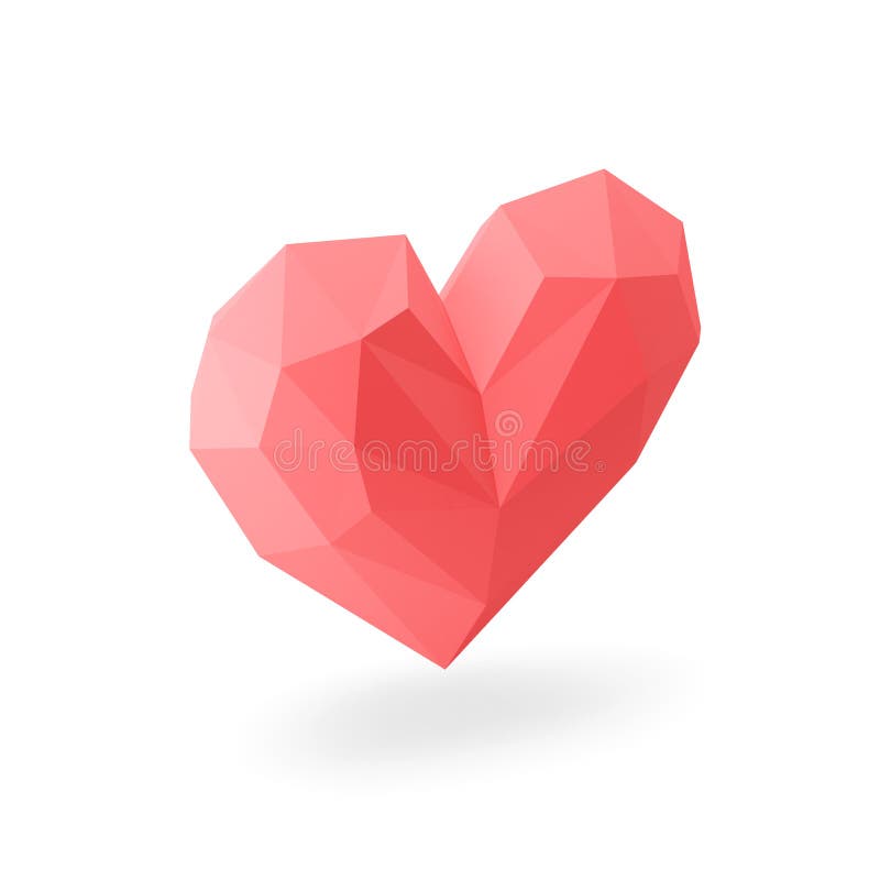 The Red Low-poly Heart Icon. 3D Rendering Stock Illustration ...