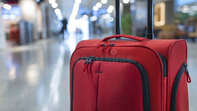Red Luggage in Airport Lounge Stock Image - Image of business, people ...