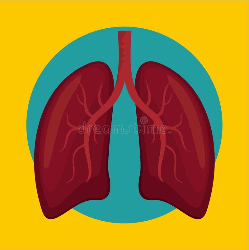 Red lungs icon, flat style stock vector. Illustration of cancer - 116130088