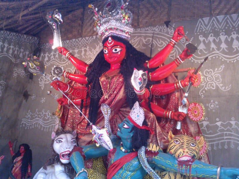 Red maa durga in a village stock image. Image of durga - 54287247