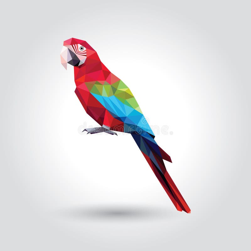 Red Macaw with Green and Blue Wings Low Polygon Isolated on White ... Red Macaw with Green and Blue Wings Low Polygon Isolated on White ...
