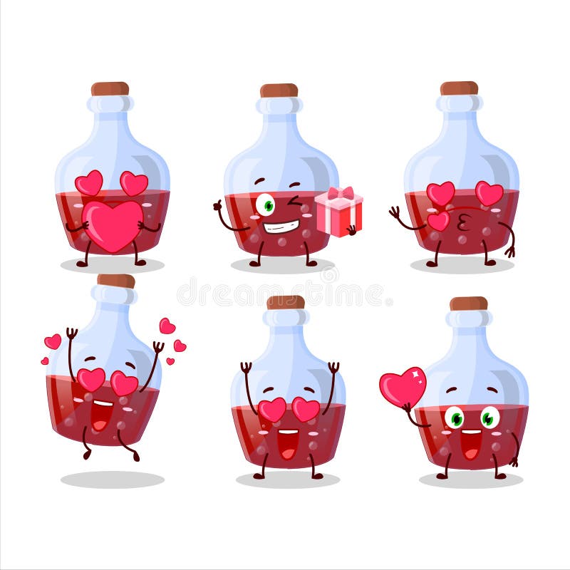 Red Magic Potion Cartoon Character with Love Cute Emoticon Stock ...