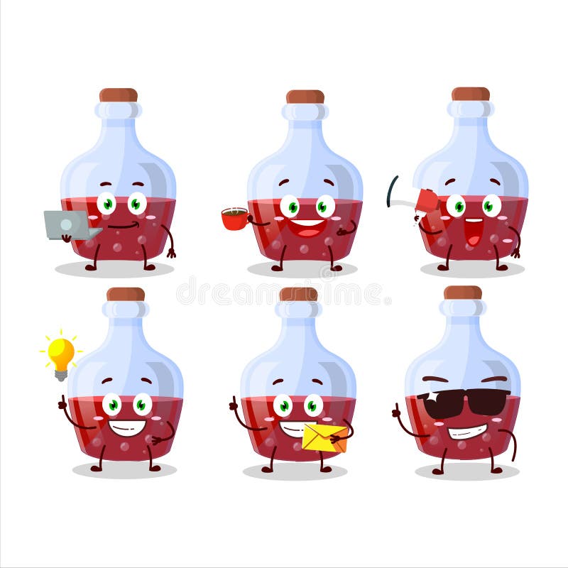 Red Magic Potion Cartoon Character with Various Types of Business ...