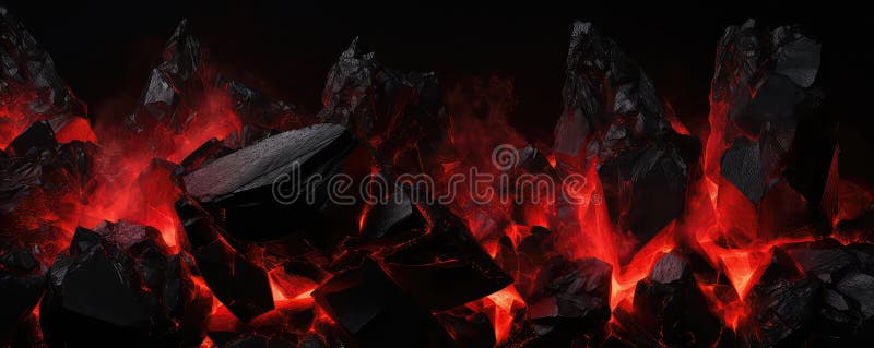 Red Magma Rocks Contrast Against Black Background Stock Image - Image ...