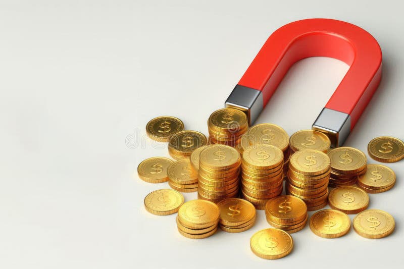 A Red Magnet that Attracts Coins. Space for Text. Stock Photo - Image ...