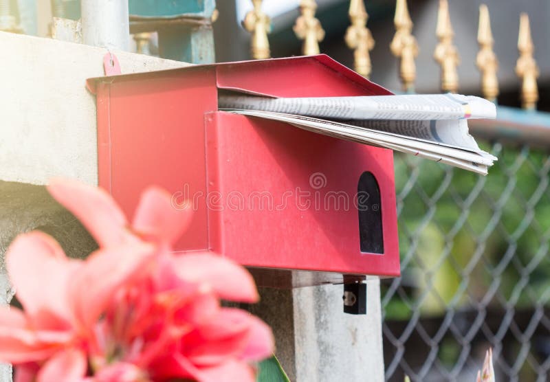 Red Mail Box stock photo. Image of news, house, home - 96365484