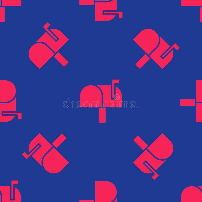 Red Mail Box Icon Isolated Seamless Pattern on Blue Background. Mailbox ...
