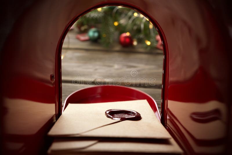 Red Mail Box with Letters for Santa Claus. Inside the Box Stock Photo ...